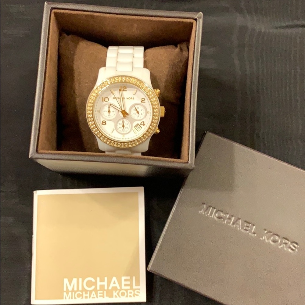 Mk Runway Chronograph White Ceramic Watch - Gem